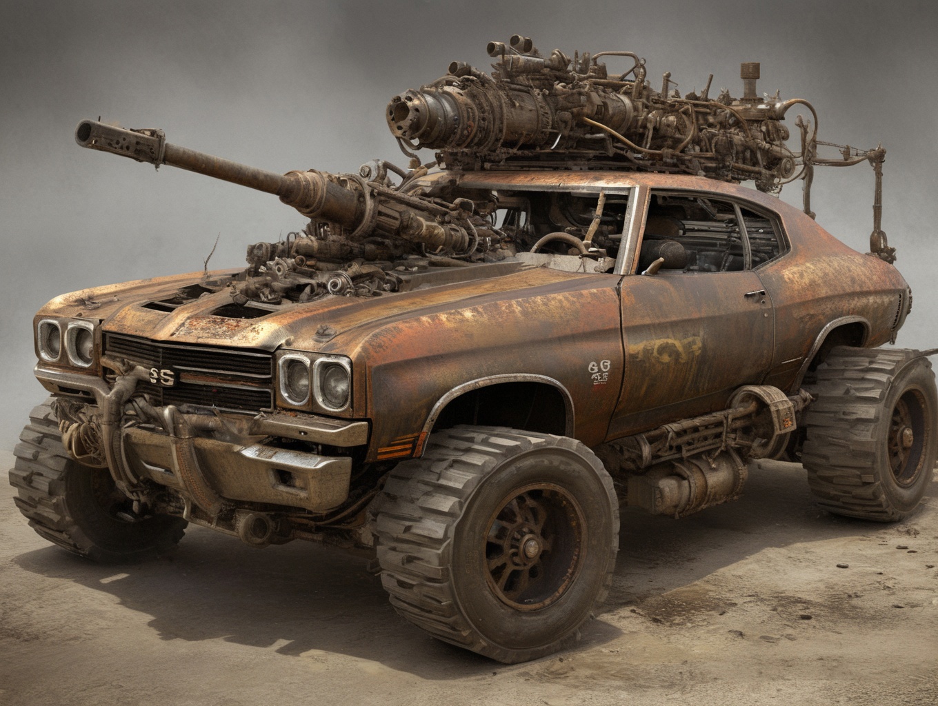 A close up of a car with a tank on top of it - SeaArt AI