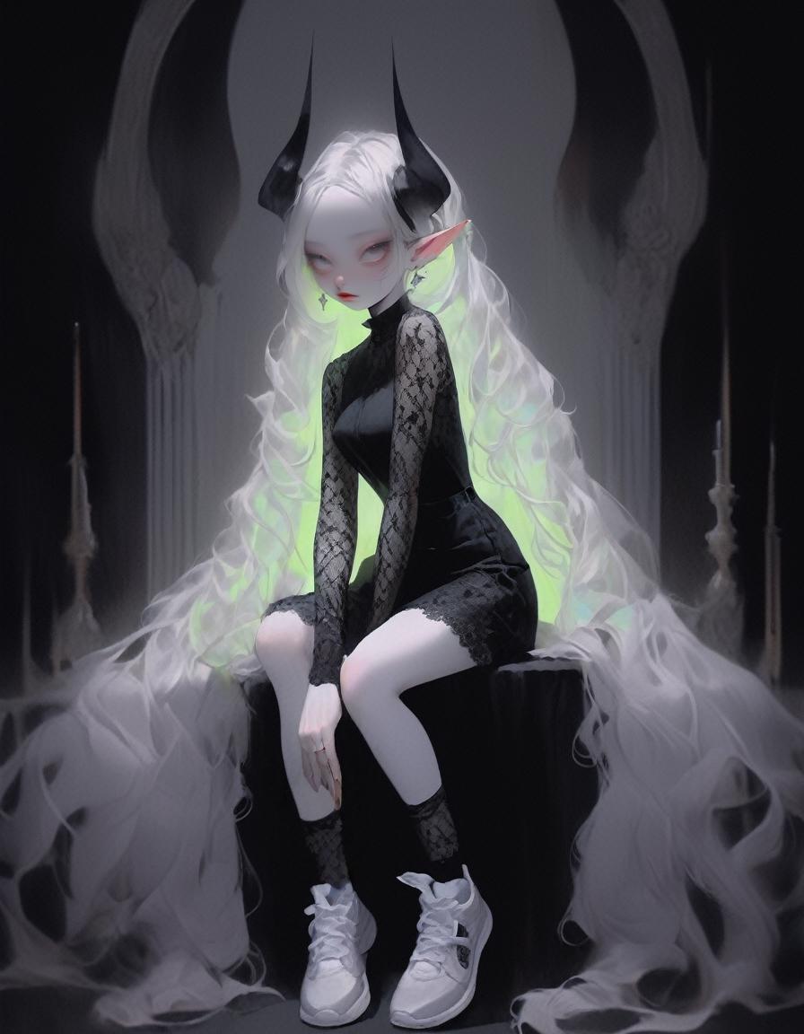 A close up of a person sitting on a chair with a demon head - SeaArt AI