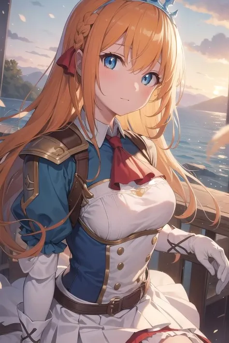 A woman in a sailor outfit sitting on a boat with a sail - SeaArt AI
