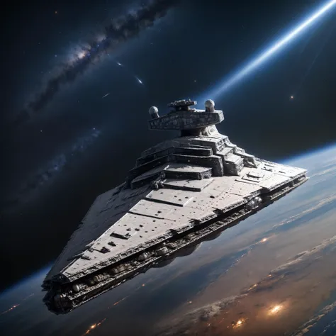 A large star destroyer flying over the earth in space - SeaArt AI