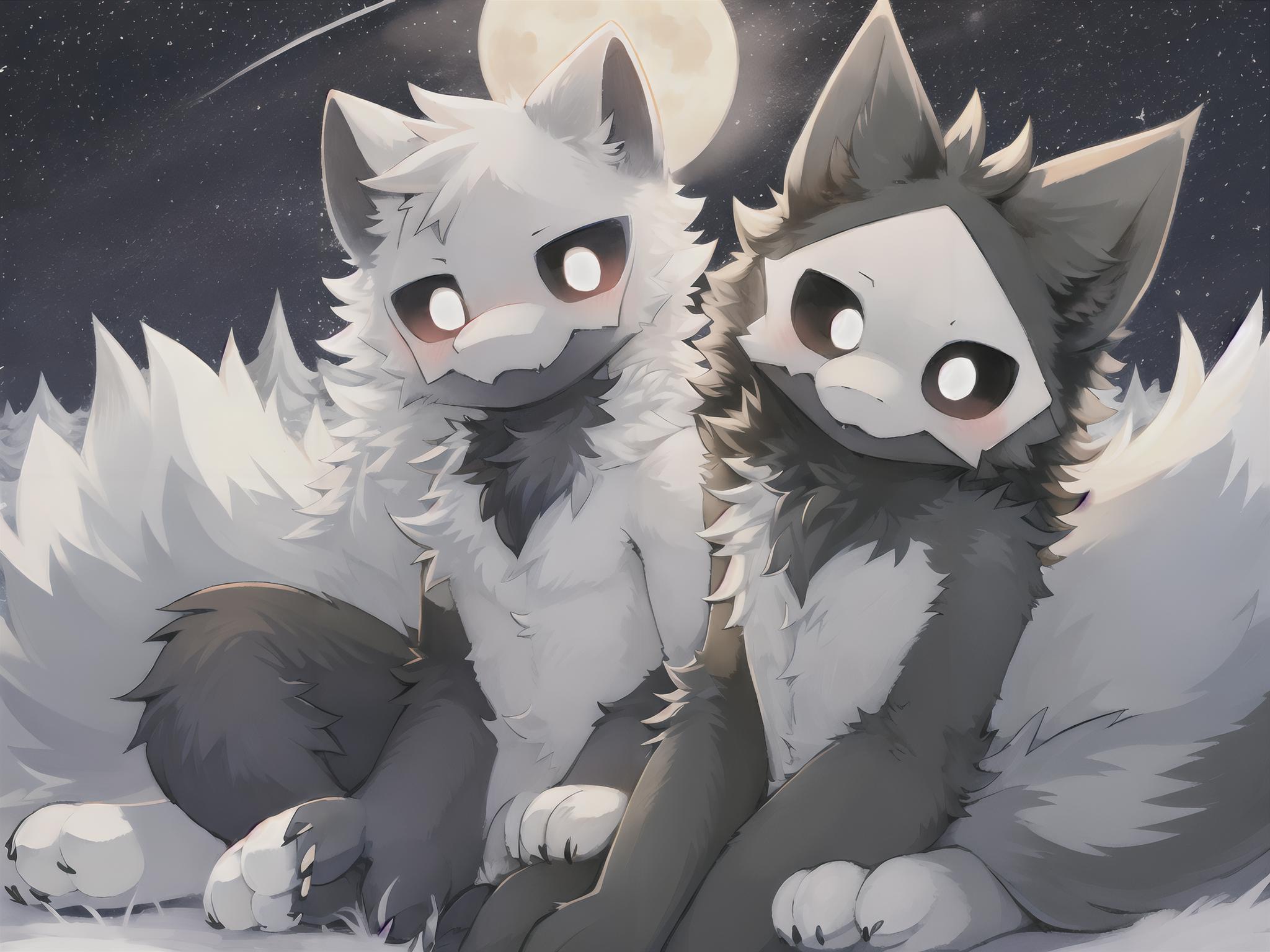 Anime - style picture of two furry cats sitting in the snow - SeaArt AI