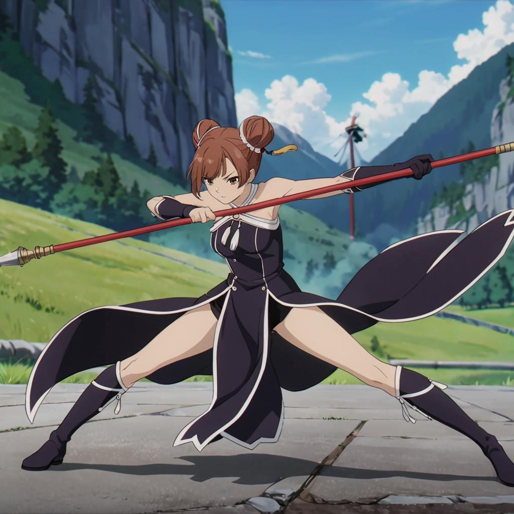 A woman in a black dress holding a sword and a sword - SeaArt AI