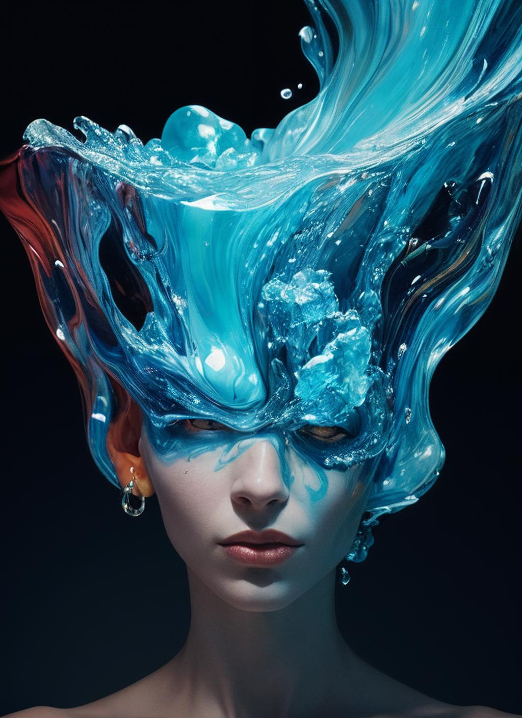 A woman with a blue and red hair and a blue mask - SeaArt AI