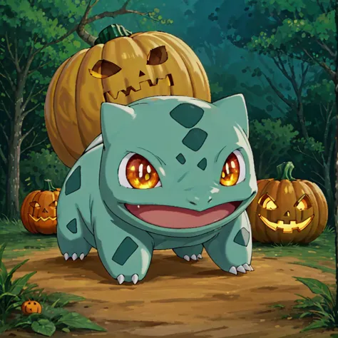 Pokemon is standing in front of a pumpkin and a pumpkin - SeaArt AI