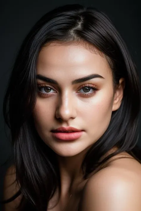 A woman with long black hair and a pink lip - SeaArt AI