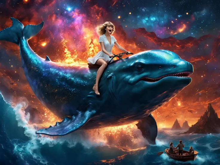 A woman riding on the back of a whale in a boat - SeaArt AI