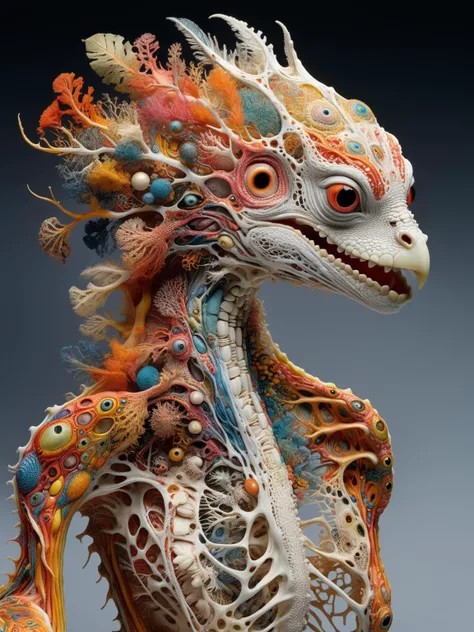 A close up of a sculpture of a dragon with many different colored ...