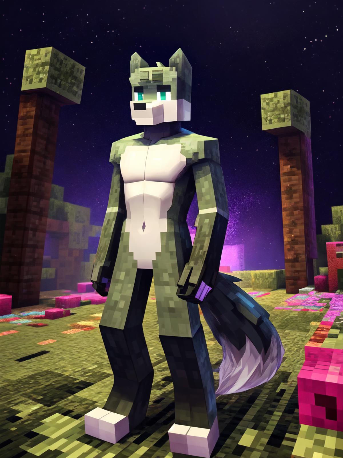 Minecraft style, minecraft, anthro, solo, male, wolf, blocky - SeaArt AI