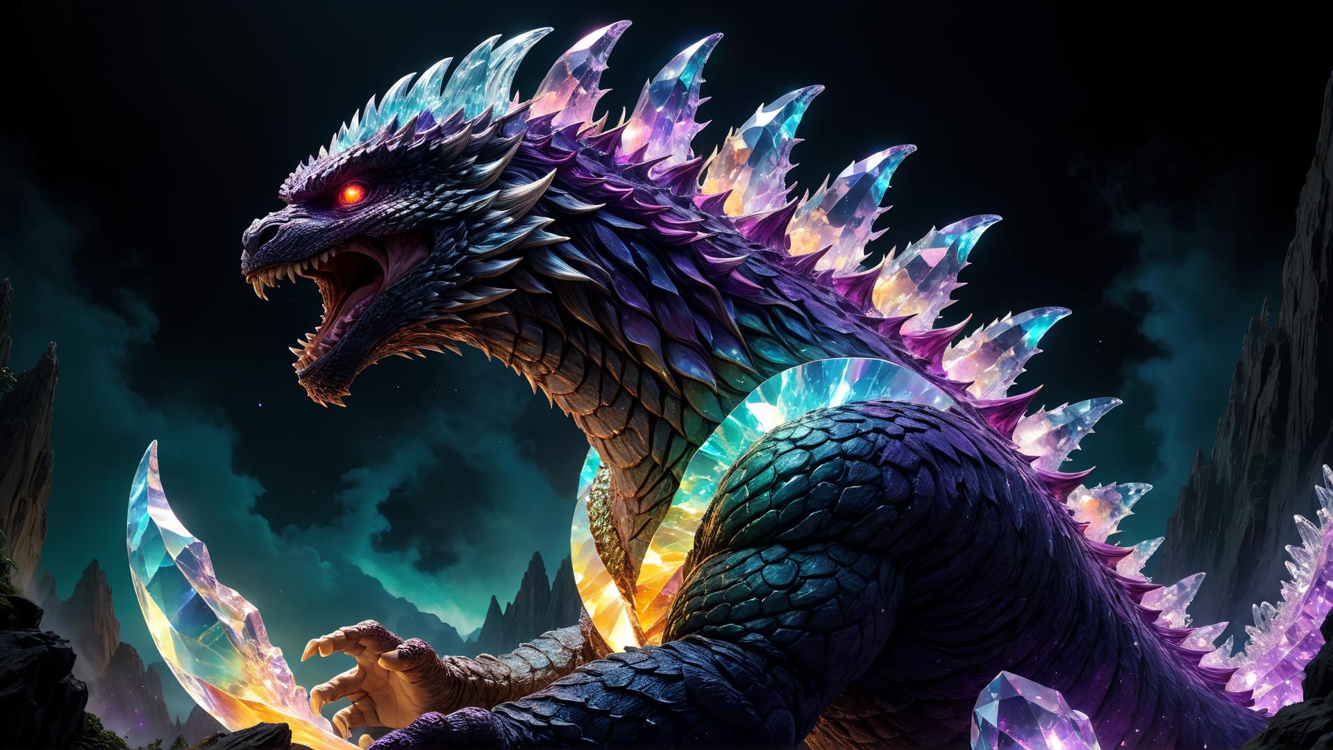 A godzilla godzilla standing in front of a mountain with a sword ...