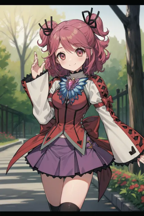 A woman in a red and purple dress walking down a street - SeaArt AI