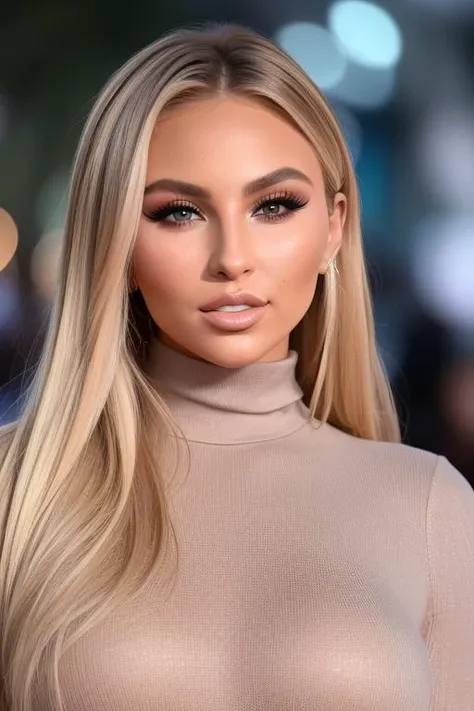 Khlo khlo is wearing a nude turtle neck top and black pants - SeaArt AI