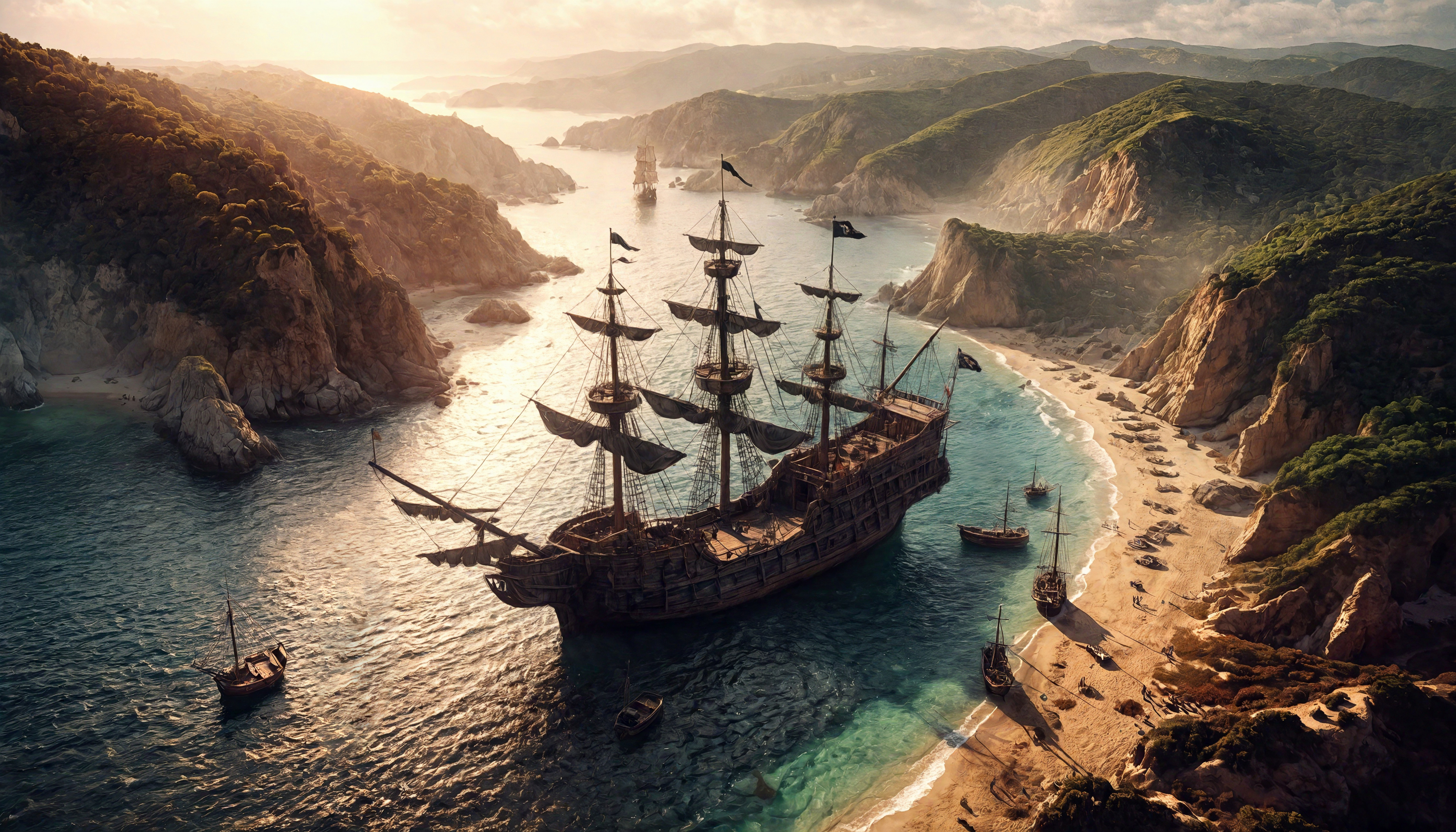 Cinematic photorealistic photo medium distance from above of an old ...