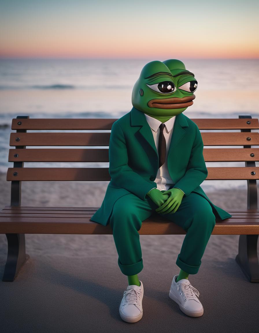 Araffe sitting on a bench with a green suit and white shoes - SeaArt AI