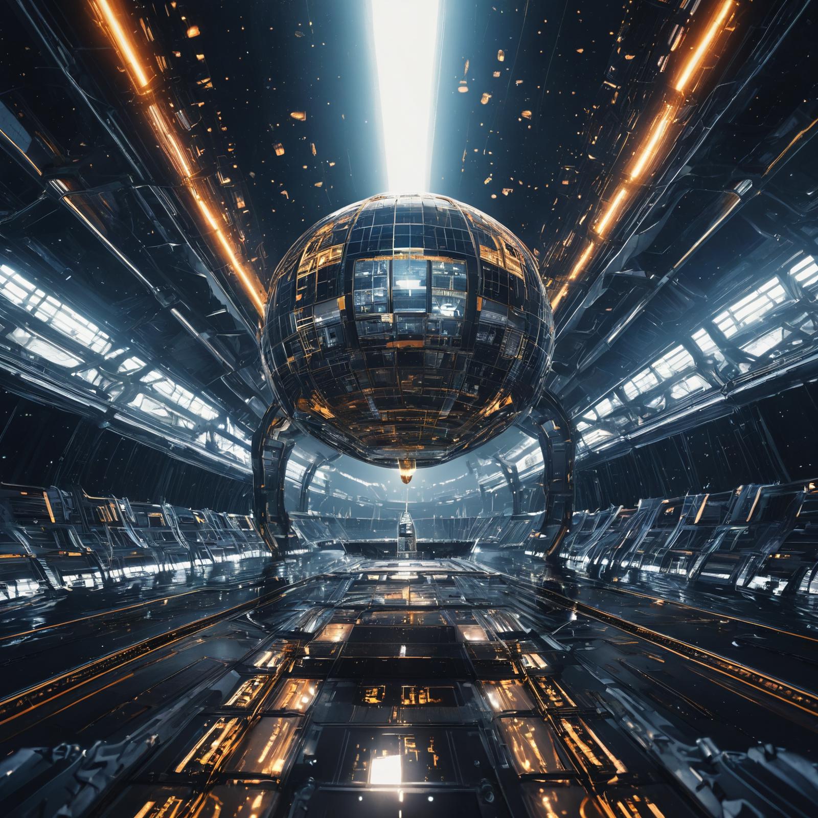 A close up of a futuristic spaceship with a mirror ball - SeaArt AI
