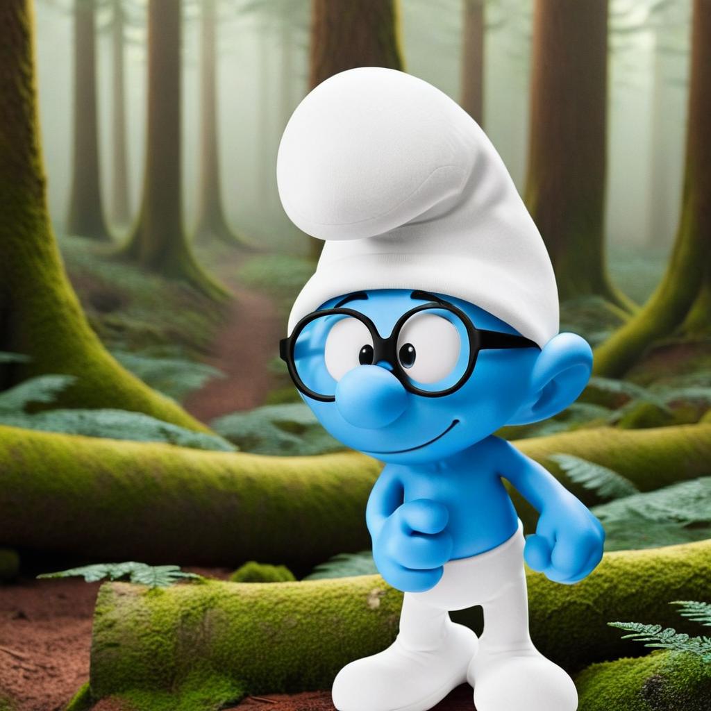 A close up of a smurf with glasses and a hat - SeaArt AI