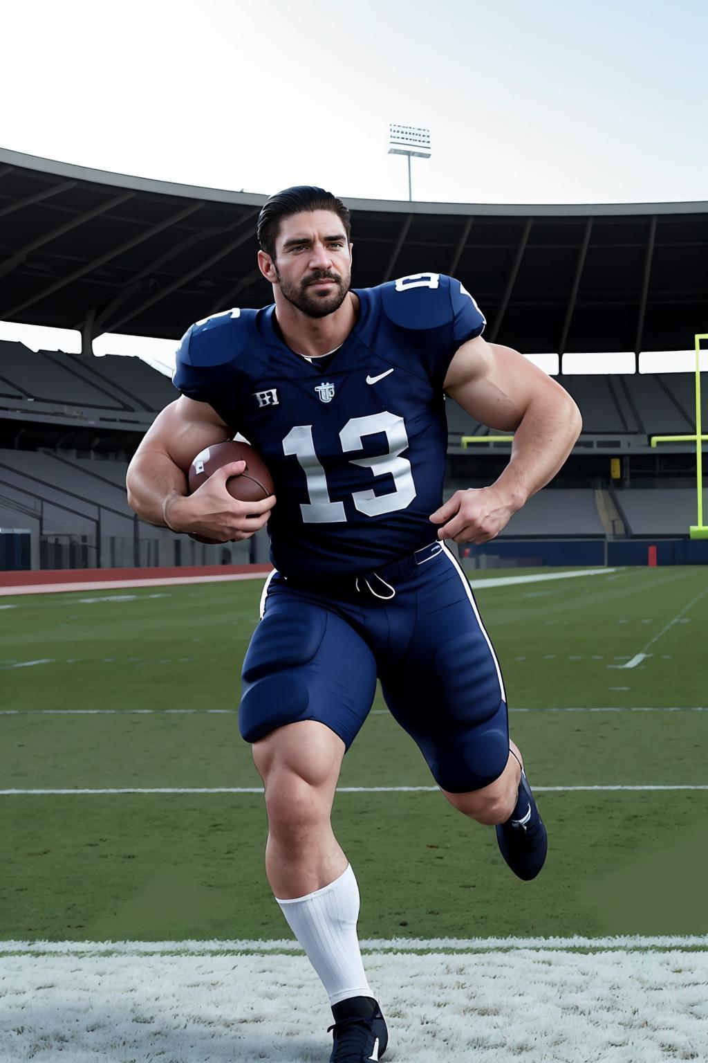 Arafed football player running with a football on a field - SeaArt AI