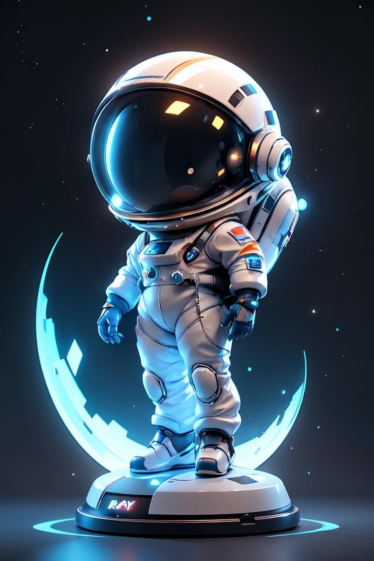 A close up of a small astronaut statue on a pedestal - SeaArt AI
