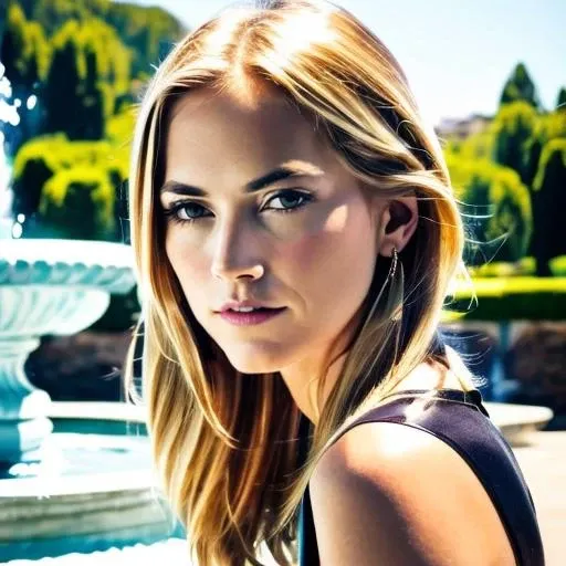 A close up of a woman with long hair near a fountain - SeaArt AI