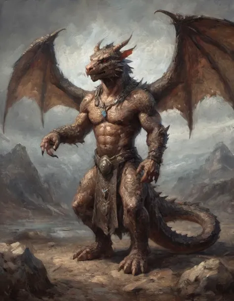 A painting of a dragon with a large head and large wings - SeaArt AI