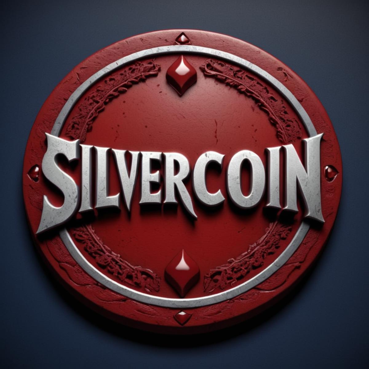 Silver coin logo on a red sign with a blue background - SeaArt AI