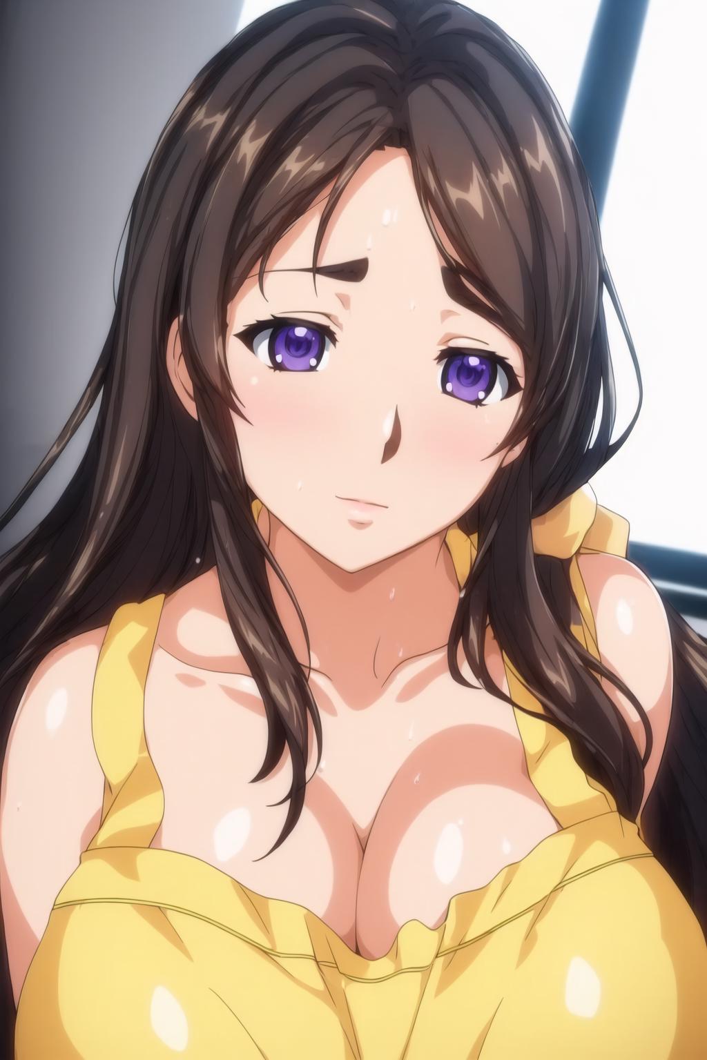 A woman in a yellow dress with big breasts and big breasts - SeaArt AI