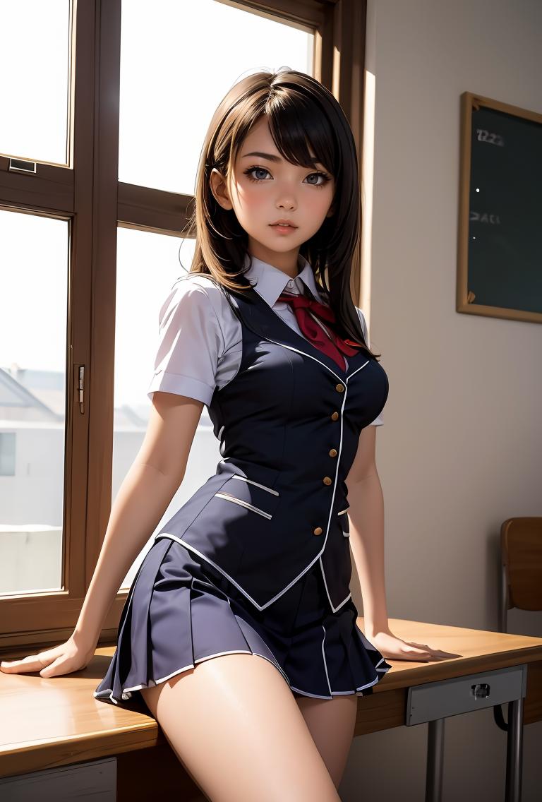 Arafed asian woman in uniform posing in front of a window - SeaArt AI