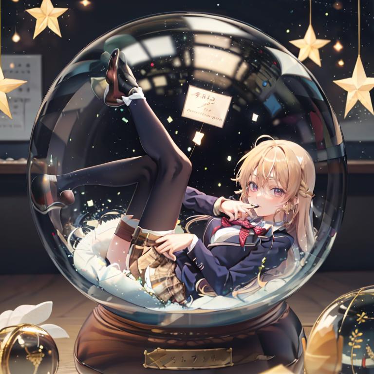 Anime girl in a snow globe with stars and a clock - SeaArt AI