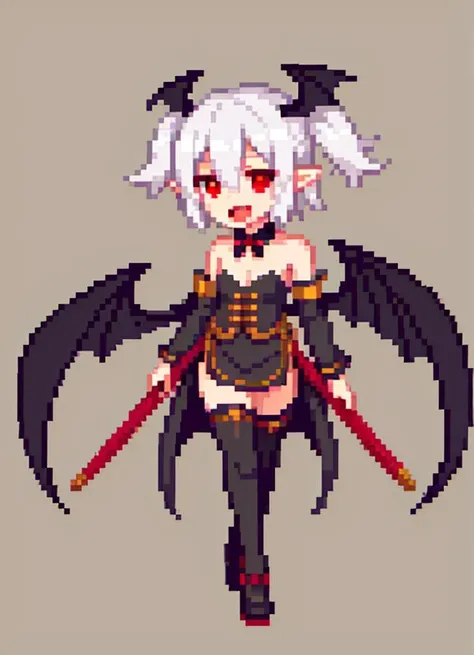 A pixel art of a woman with a sword and a demon - SeaArt AI