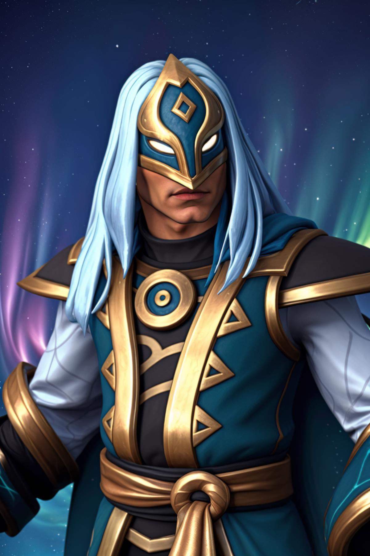 A close up of a person with a blue hair and a blue outfit - SeaArt AI