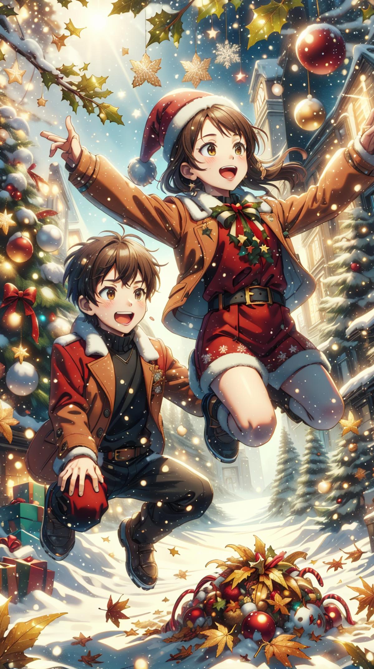 A couple of anime characters are flying through the air - SeaArt AI