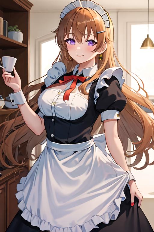 A close up of a woman in a maid outfit holding a glass - SeaArt AI