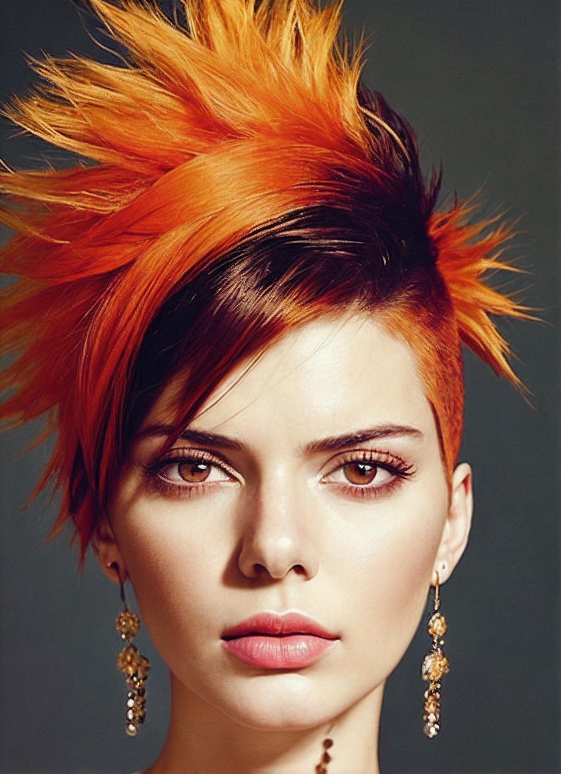 A close up of a woman with a mohawk and orange hair - SeaArt AI