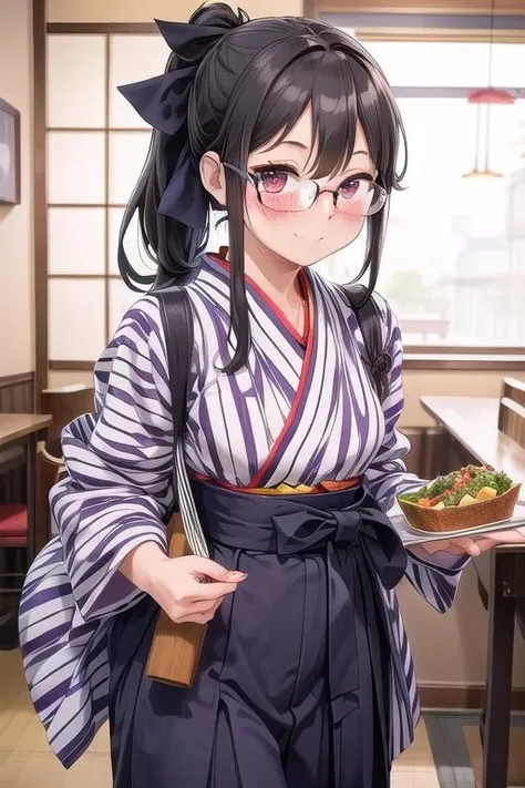 Anime girl in kimono outfit holding a plate of food - SeaArt AI