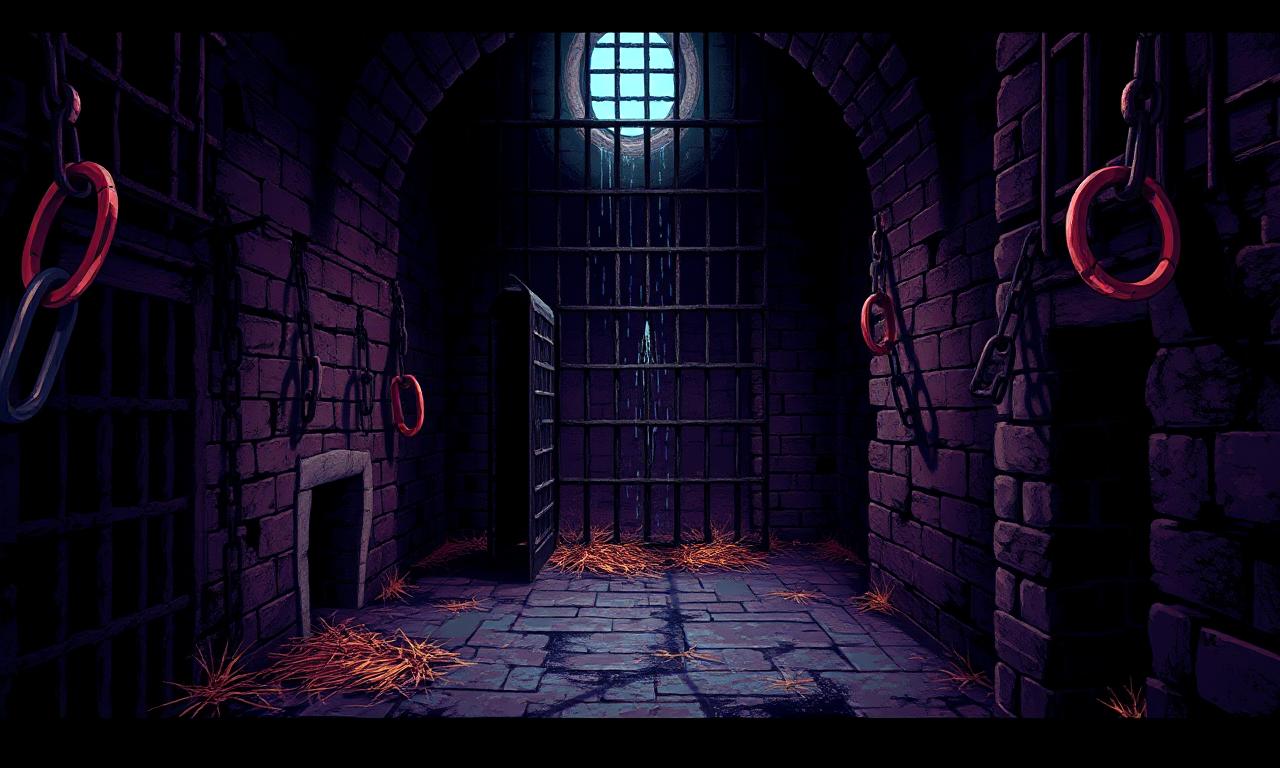 A close up of a jail cell with a door and a window - SeaArt AI