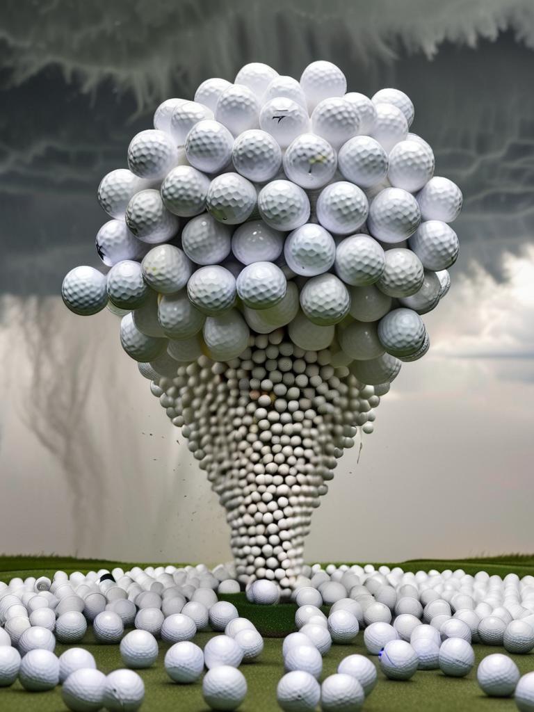 A large group of golf balls are piled in a tree - SeaArt AI