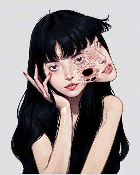 A drawing of a woman with a face covered in dirt - SeaArt AI