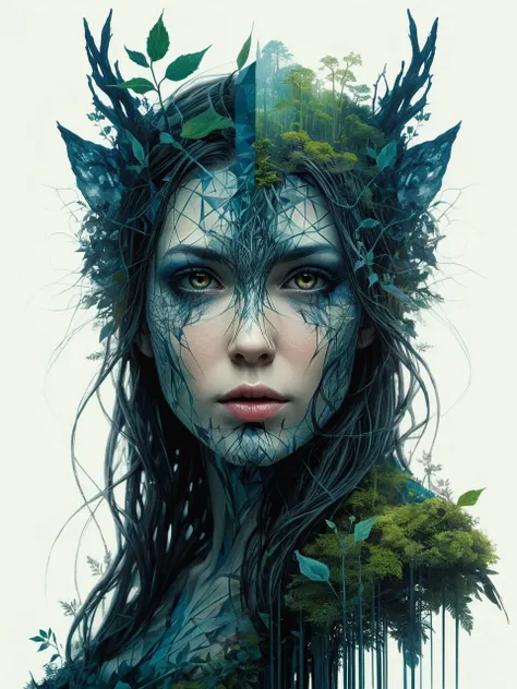 A woman with a crown of leaves and branches on her head - SeaArt AI