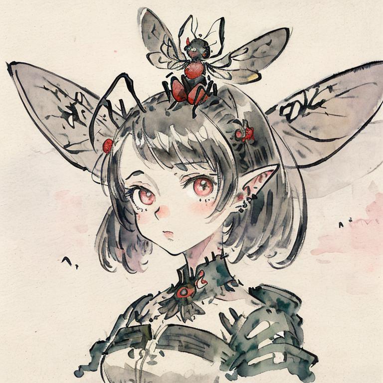 Anime girl with a bug on her head and a bug on her head - SeaArt AI
