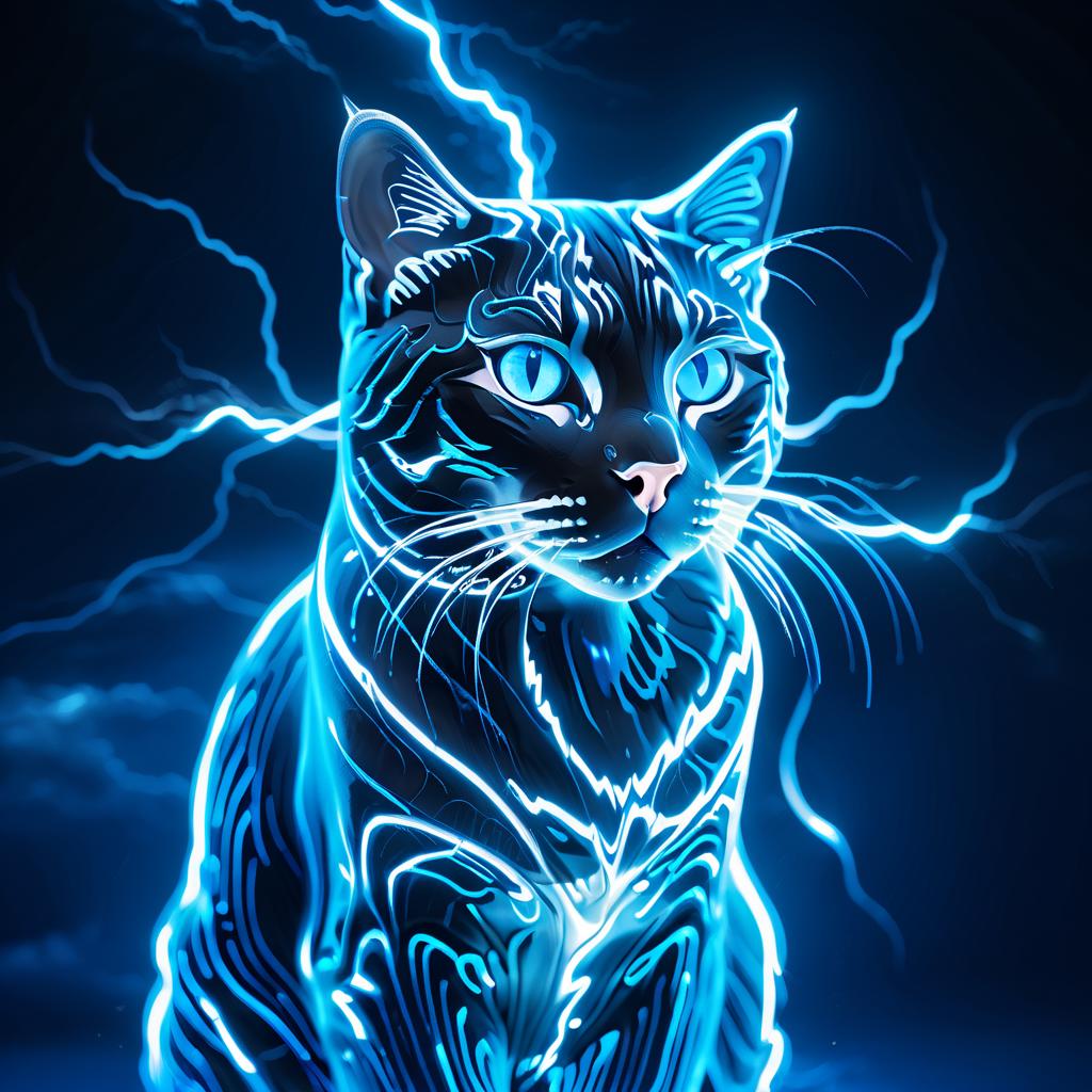 A close up of a cat with a lightning effect on its face - SeaArt AI