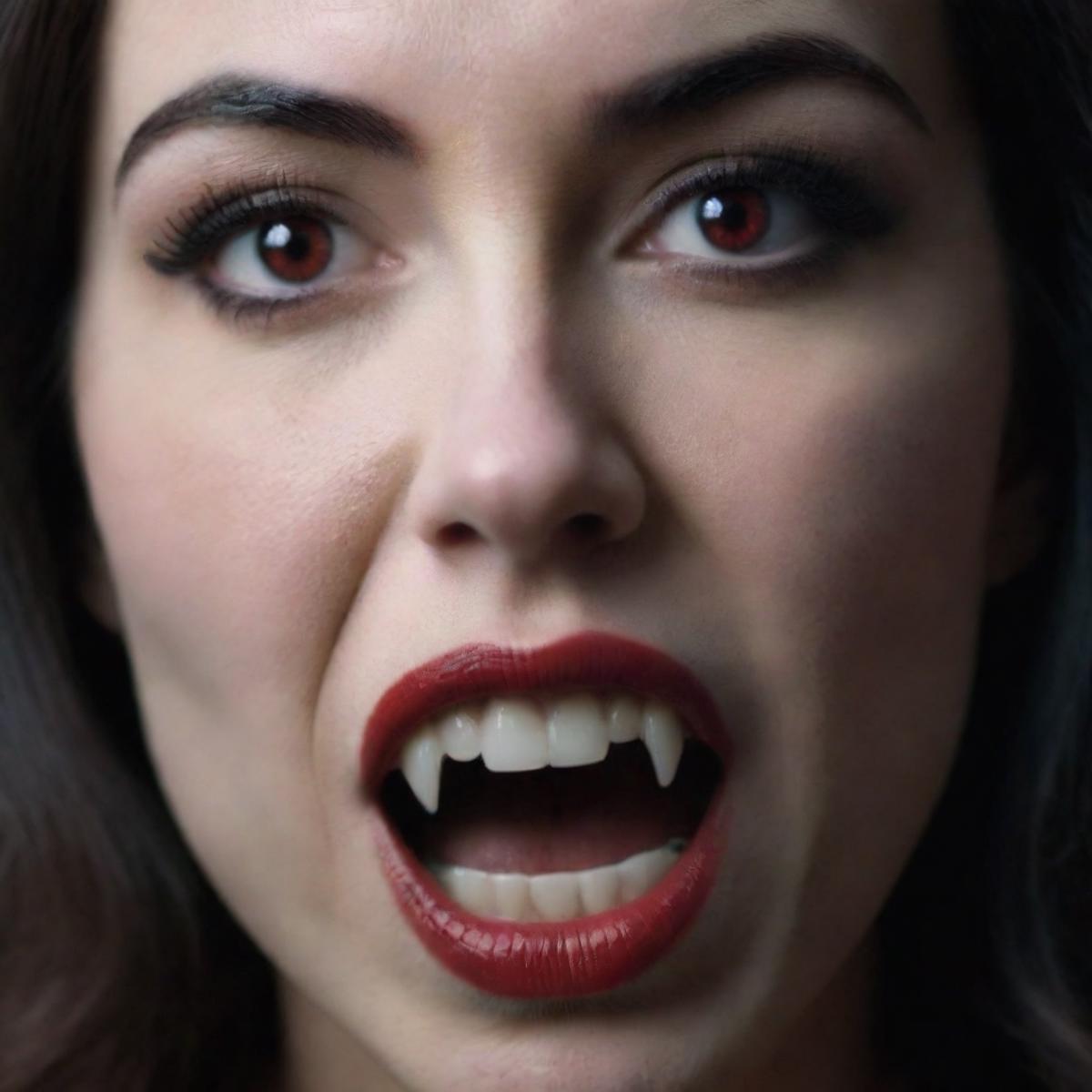 A Close Up Of A Woman With A Red Lip And A Vampire S Mouth Seaart Ai