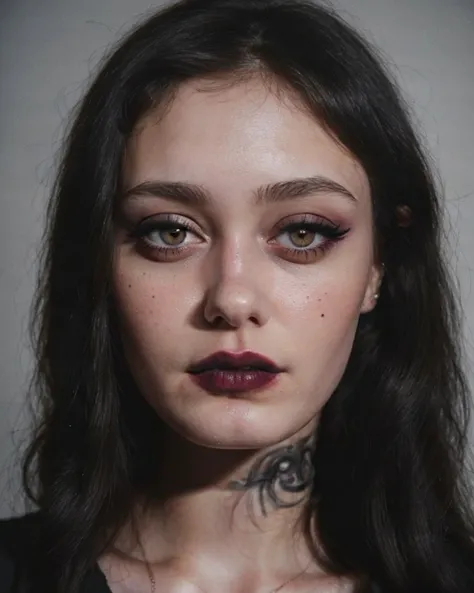 A woman with a tattoo on her neck and a black top - SeaArt AI