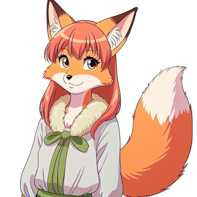 Anime girl with long hair and a fox's tail - SeaArt AI