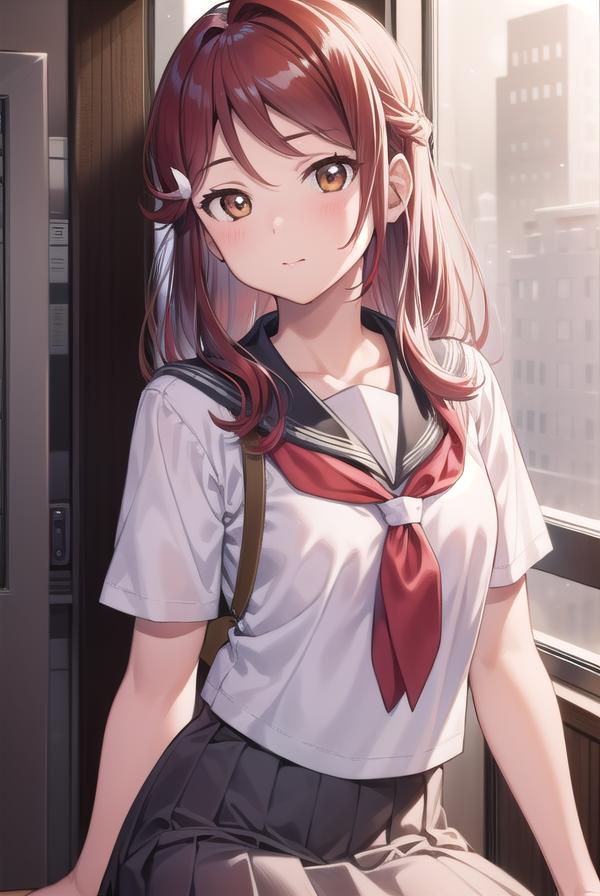 Anime girl sitting on a window sill looking out the window - SeaArt AI
