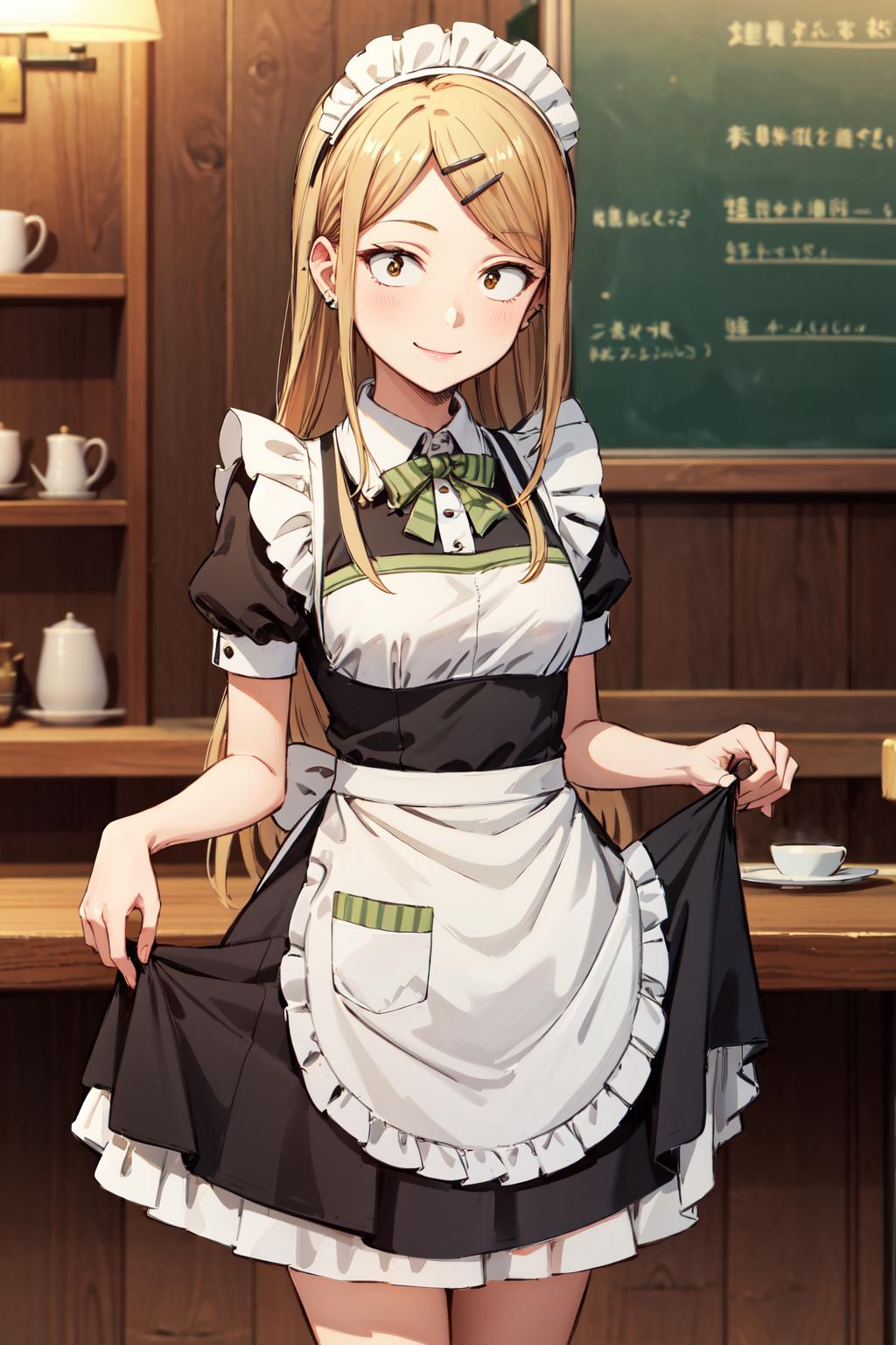 A woman in a maid outfit standing in front of a counter - SeaArt AI