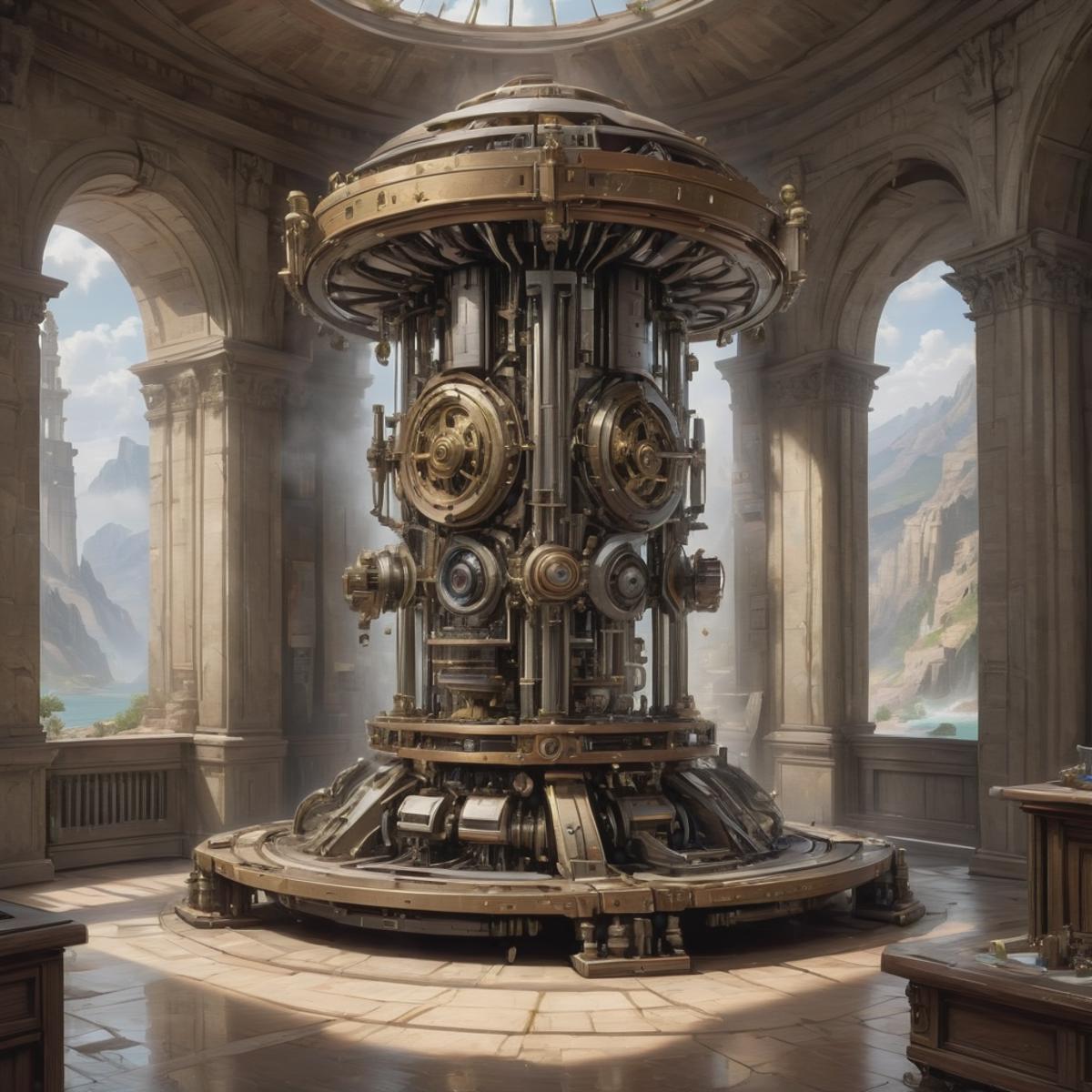 There is a large clock in a building with a sky background - SeaArt AI