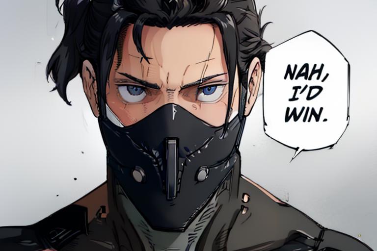 A close up of a person wearing a mask and a black jacket - SeaArt AI