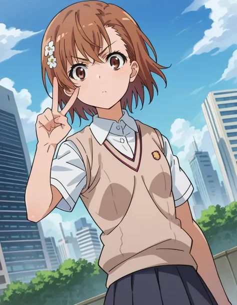 A woman in a school uniform is pointing at her finger - SeaArt AI