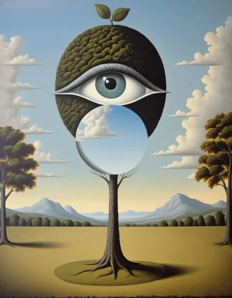 A painting of a tree with a large eye in the middle of it - SeaArt AI