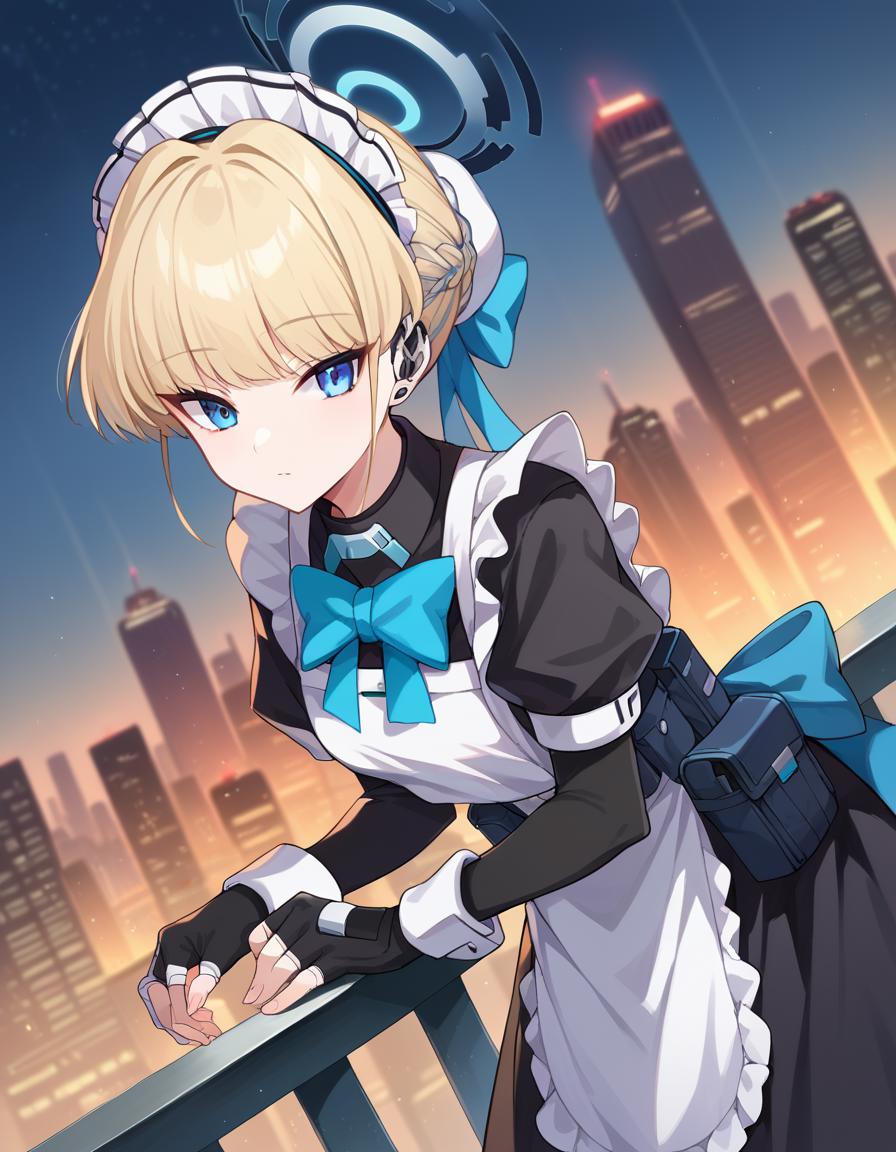 A close up of a woman in a maid outfit standing on a balcony - SeaArt AI