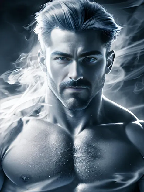 A man with a beard and a shirtless body is posing - SeaArt AI